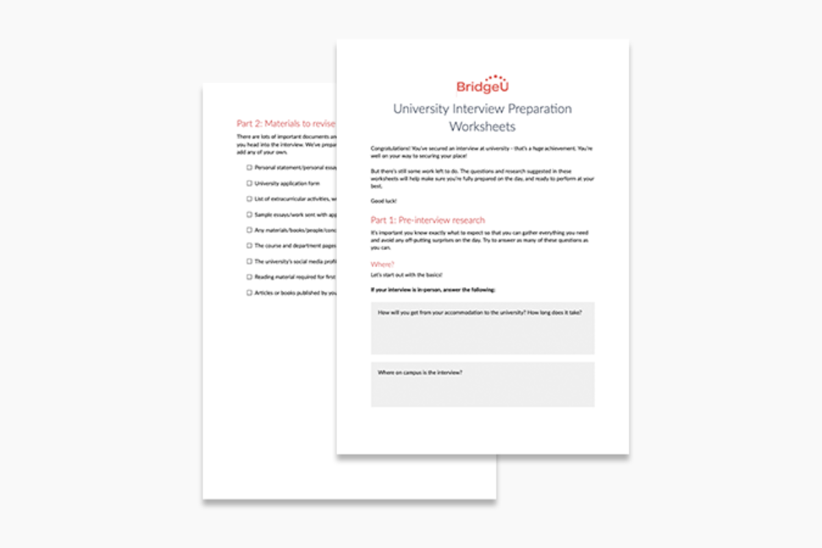 University Interview Preparation Worksheets - BridgeU